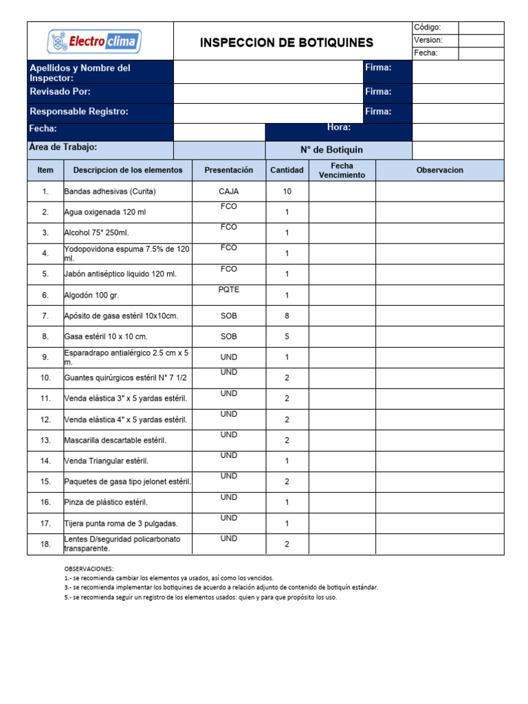 Formato de Inspecciòn de Botiquin | PDF