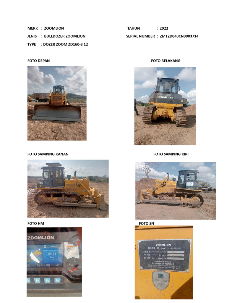 Spesifikasi Bulldozer Zoomlion ZD160-3 | PDF