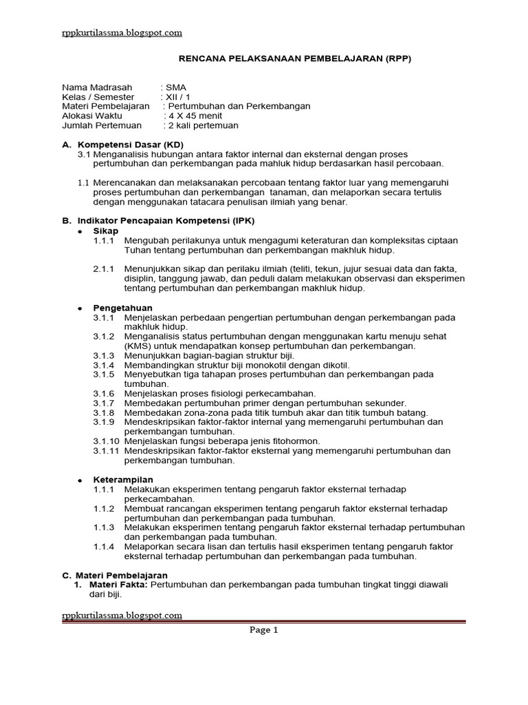 RPP BIOLOGI KELAS XII K13 REVISI 2018 RPP Kurikulum 2013 | PDF