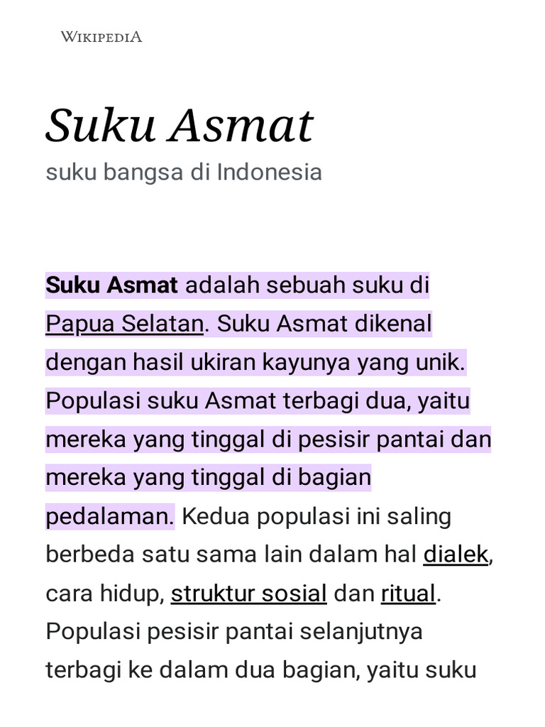 Suku Asmat - Wikipedia Bahasa Indonesia, Ensiklopedia Bebas | PDF