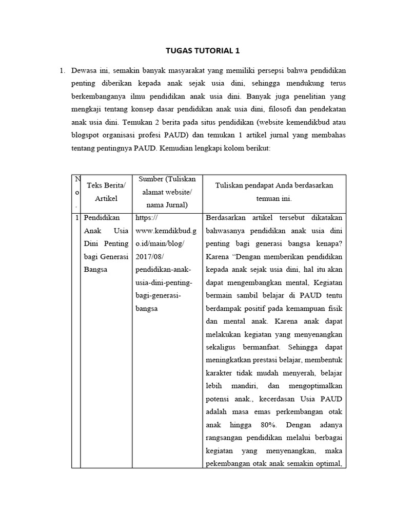 Tugas Tutorial 1 Kurikulum Paud | PDF