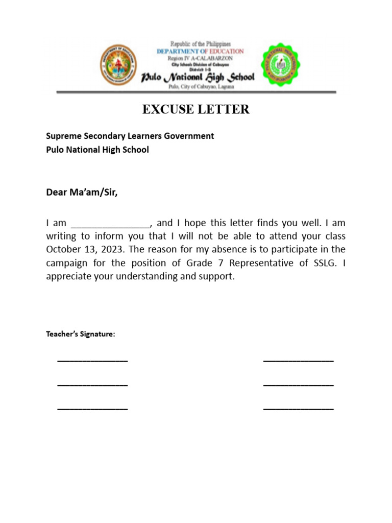Excuse Letter | PDF | Sports & Recreation