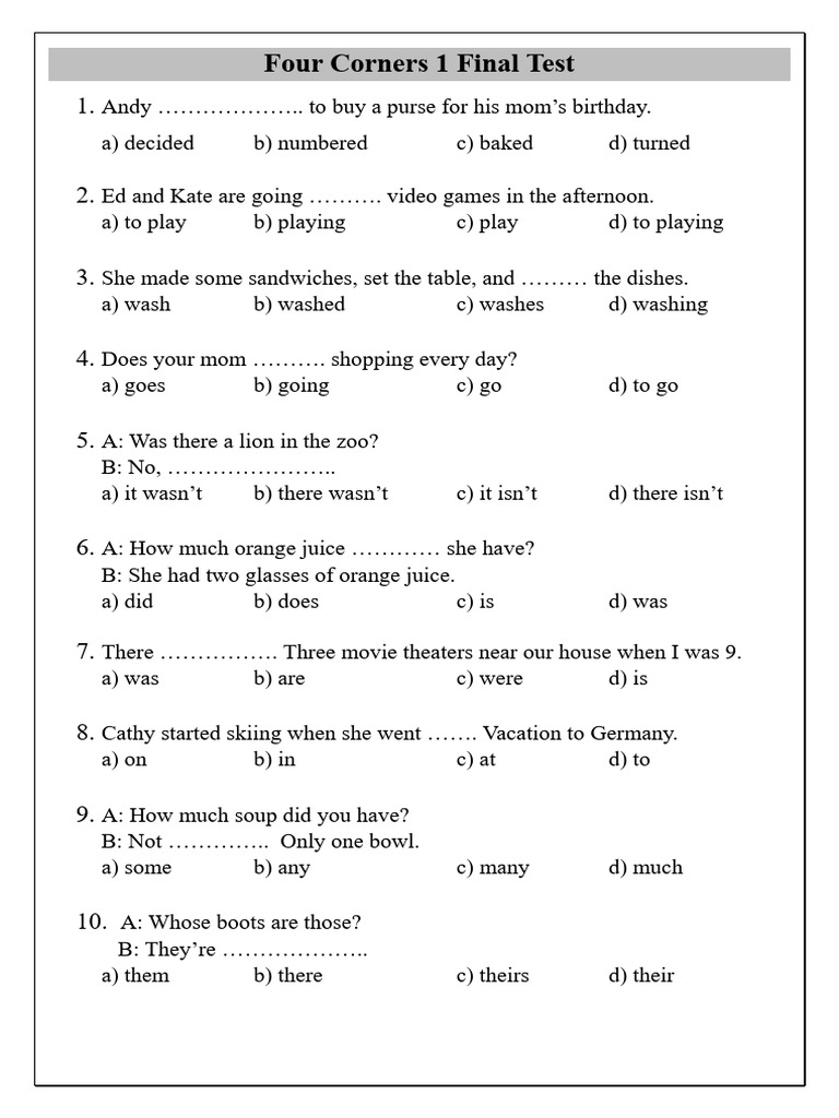 Four Corners 1 Final Test | PDF