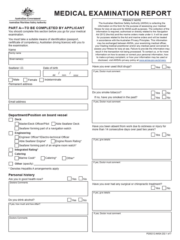 AMSA 232 Medical Examination Form | PDF | Blood Pressure | Heart
