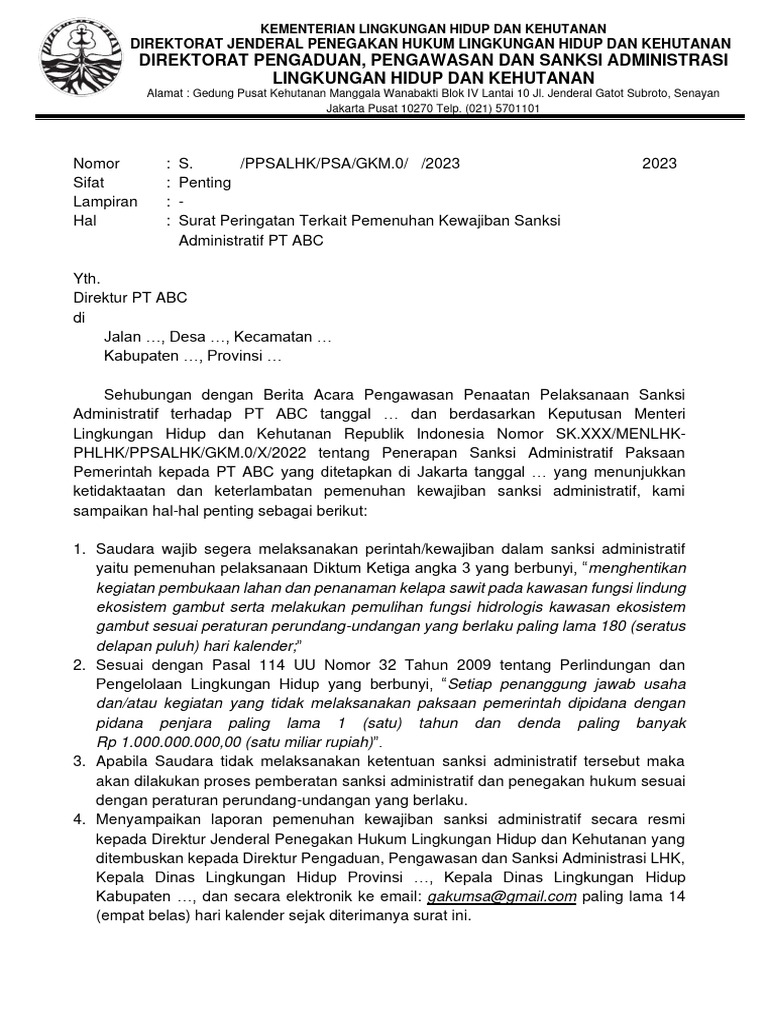 Format Surat Peringatan Pelaksanaan SA | PDF