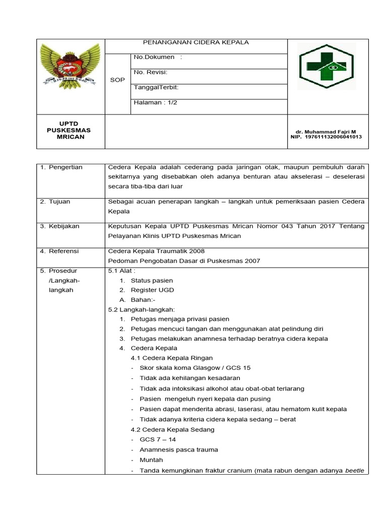 3.SOP Cedera Kepala 1 | PDF