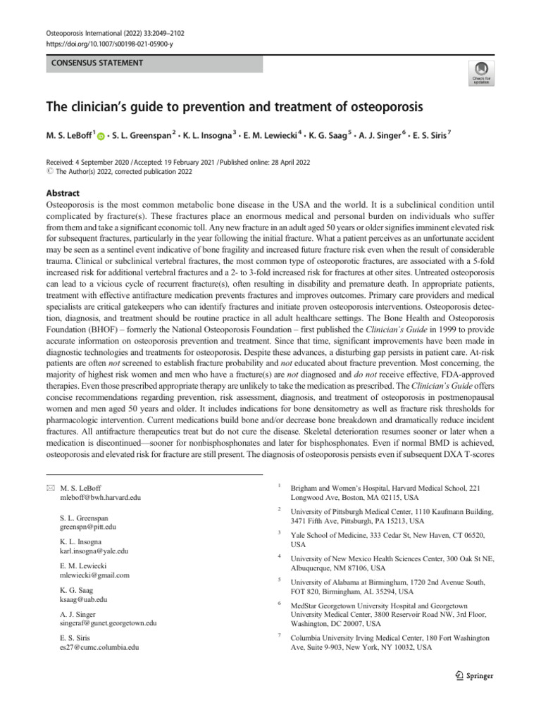 The Clinician's Guide To Prevention and Treatment of Osteoporosis | PDF ... The Clinician's Guide To Prevention and Treatment of Osteoporosis | PDF ...