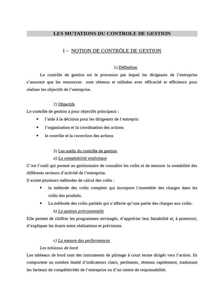 Évolution du Contrôle de Gestion Moderne | PDF | Business | Prix