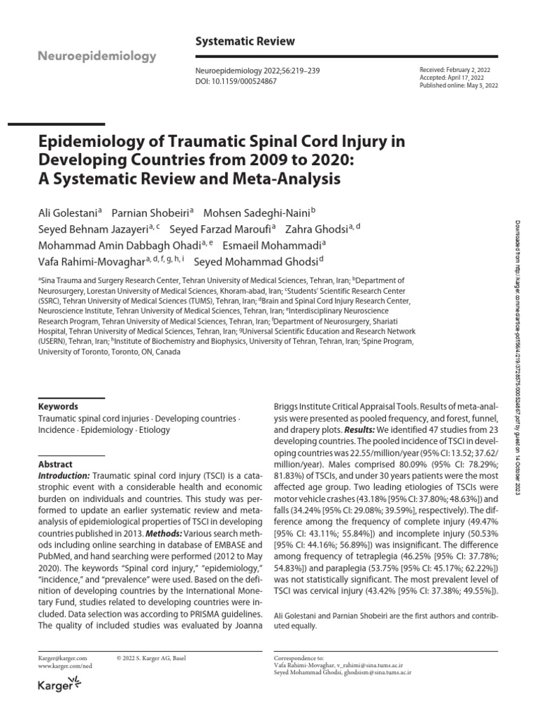 Epidemiology of Traumatic Spinal Cord Injury in Developing Countries From 2009 To 2020: A ...