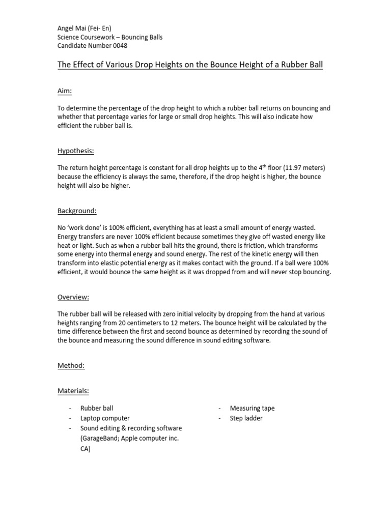 The Effect of Various Drop Heights On The Bounce Height of A Rubber ...