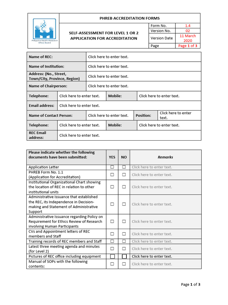 PHREB Level 1-2 Accreditation Form | PDF