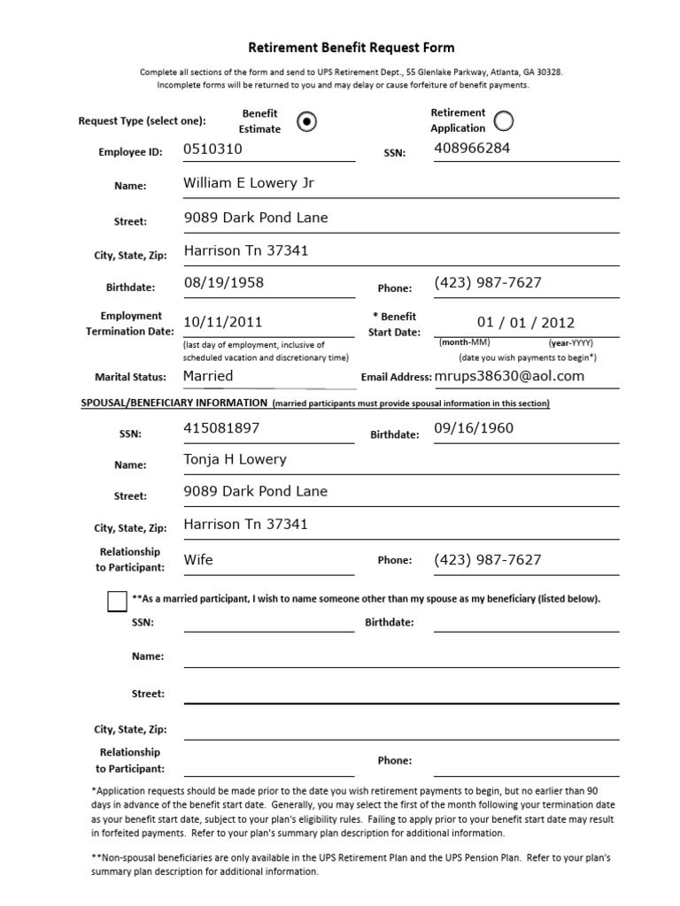 Retirement Benefit Request Form | PDF