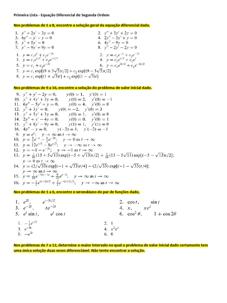 Exercícios de EDO 2 Ordem | PDF