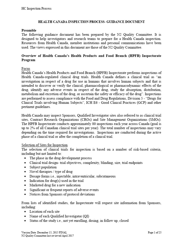 HC Inspection Process Guidance Document Final Dec 15 2015 3 | PDF