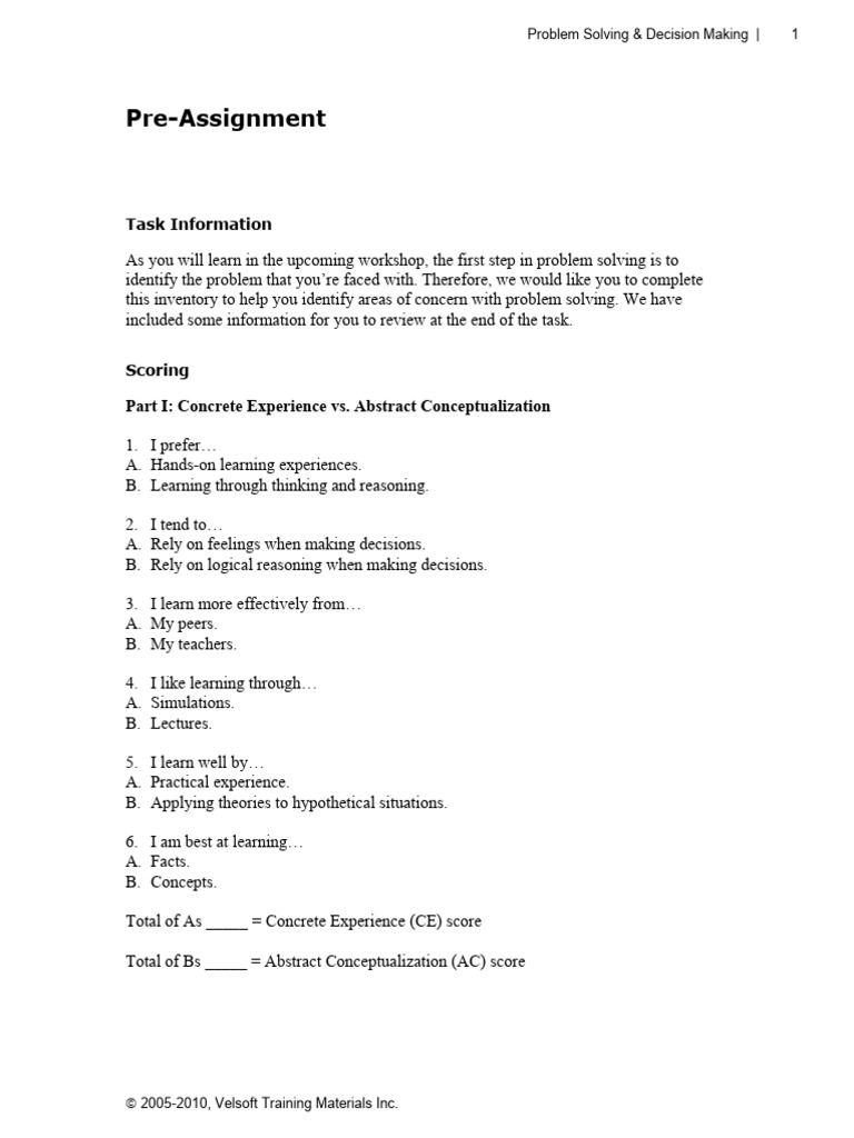 Pre Assignment | PDF | Learning Styles | Experience
