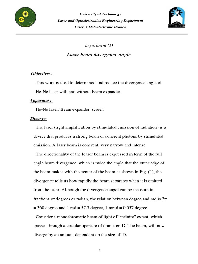 Laser Beam Divergence | PDF | Laser | Coherence (Physics)