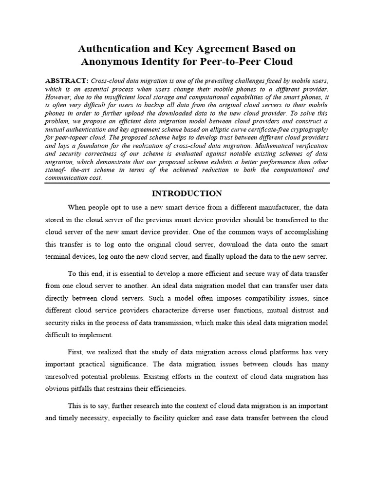 Authentication and Key Agreement Based On Anonymous Identity For Peer-to-Peer Cloud | PDF ...