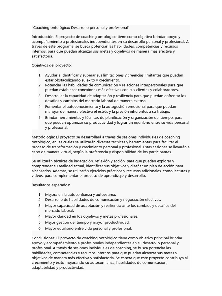 Coaching Ontológico | PDF | Desarrollo personal | Sicología