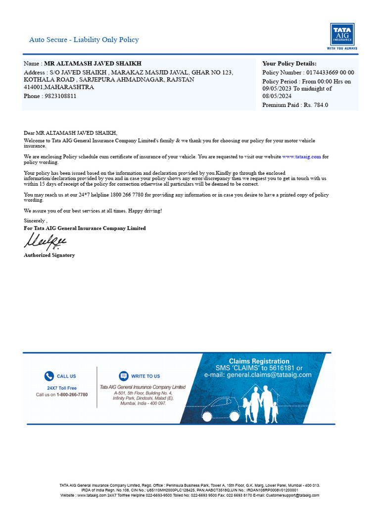Tata Aig Sample | PDF