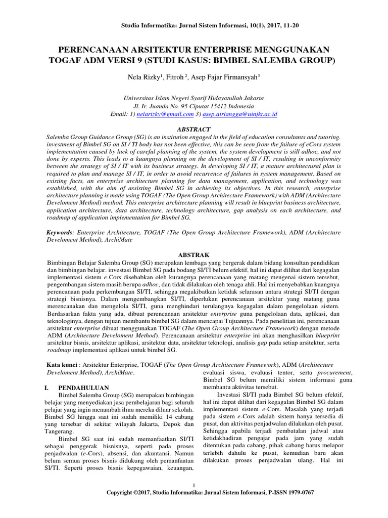 Jurnal Perencanaan Arsitektur Enterprise Menggunakan Togaf Adm Versi 9 Studi Kasus (Bimbel ...