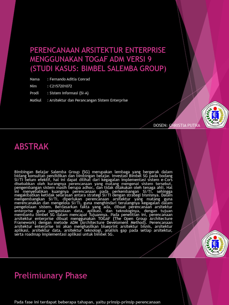 Perencanaan Arsitektur Enterprise Menggunakan Togaf Adm Versi 9 (Studi Kasus Bimbel Salemba ...