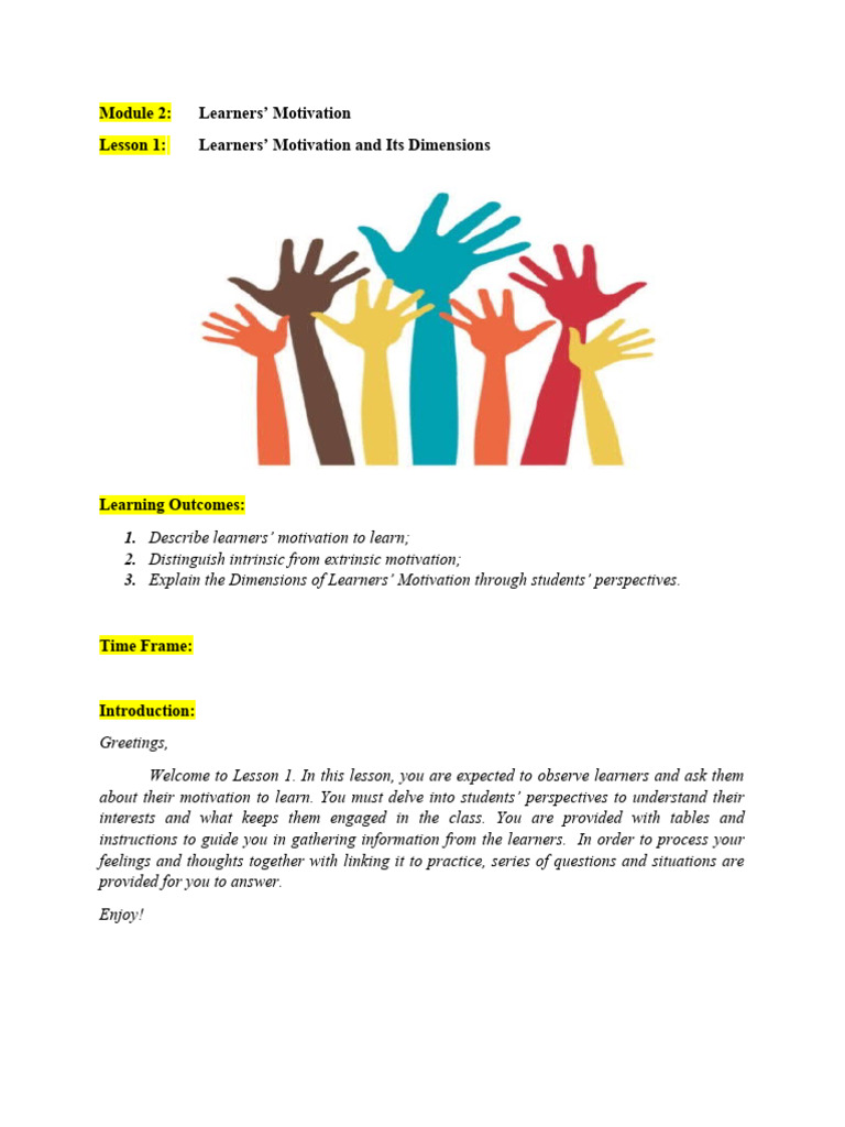 Module 2 Lesson 1 | PDF | Motivational | Motivation