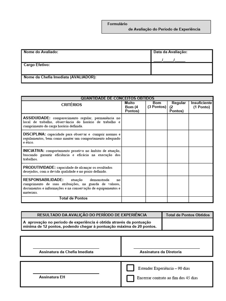 Avaliacao - Periodo - de - Experiencia - 45 Dias | PDF