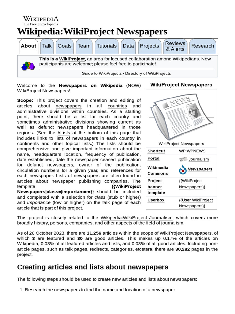 WikiProject Newspapers Guide | PDF | Wikipedia | Wiki