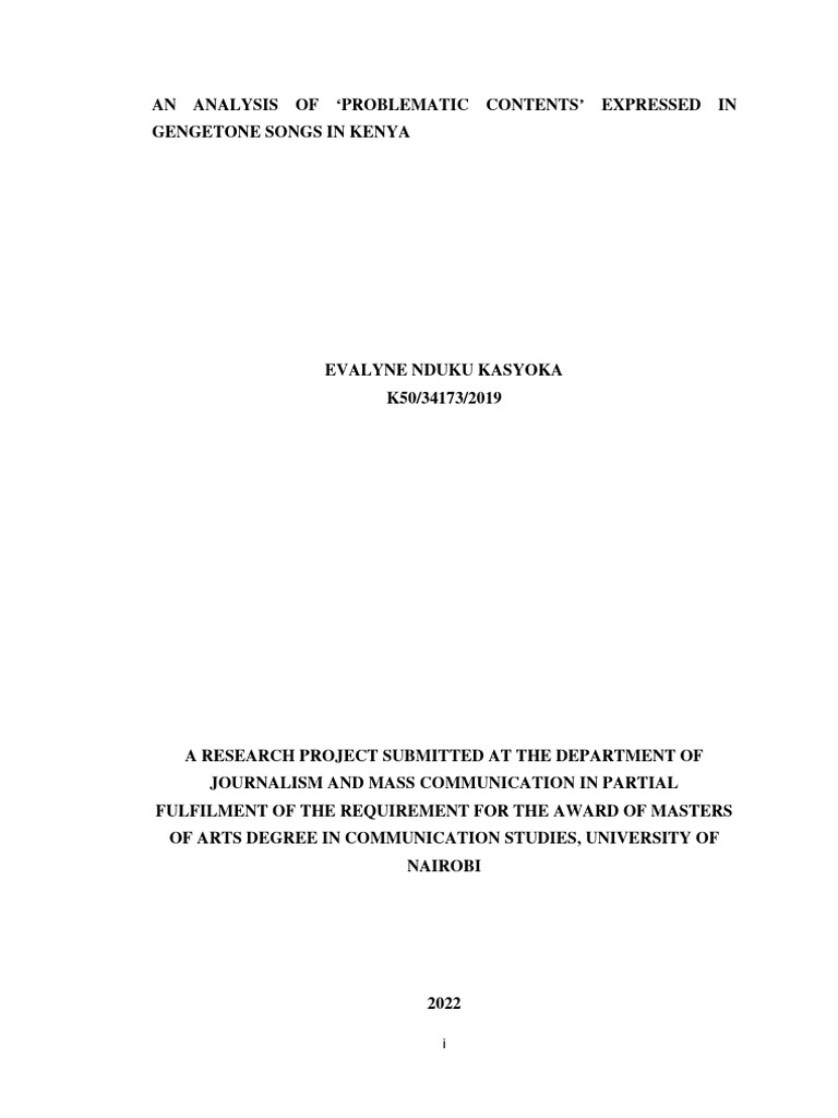 Kasyoka - An Analysis of Problematic Contents' Expressed in Gengetone ...