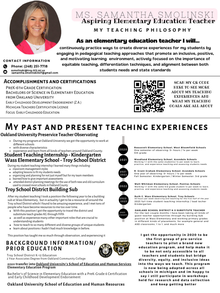 Compressed Resume Samantha Smolinski-2 | PDF | Teachers | Learning