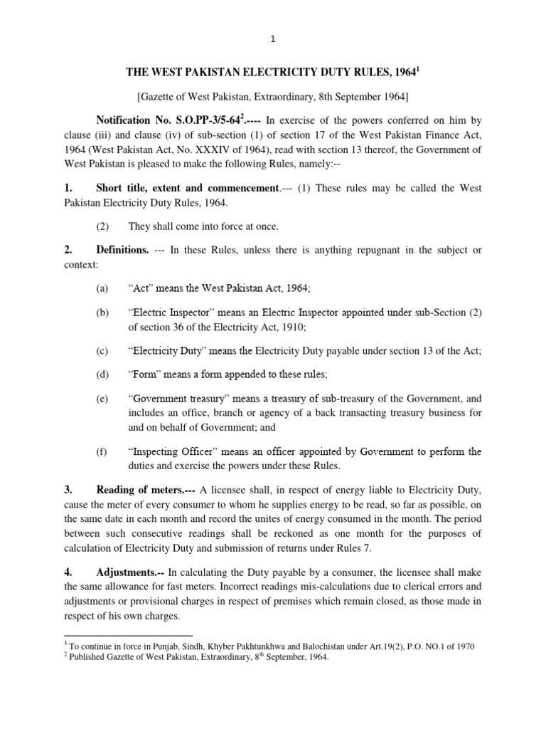 West Pakistan Electricity Duty Rules 1964 | PDF
