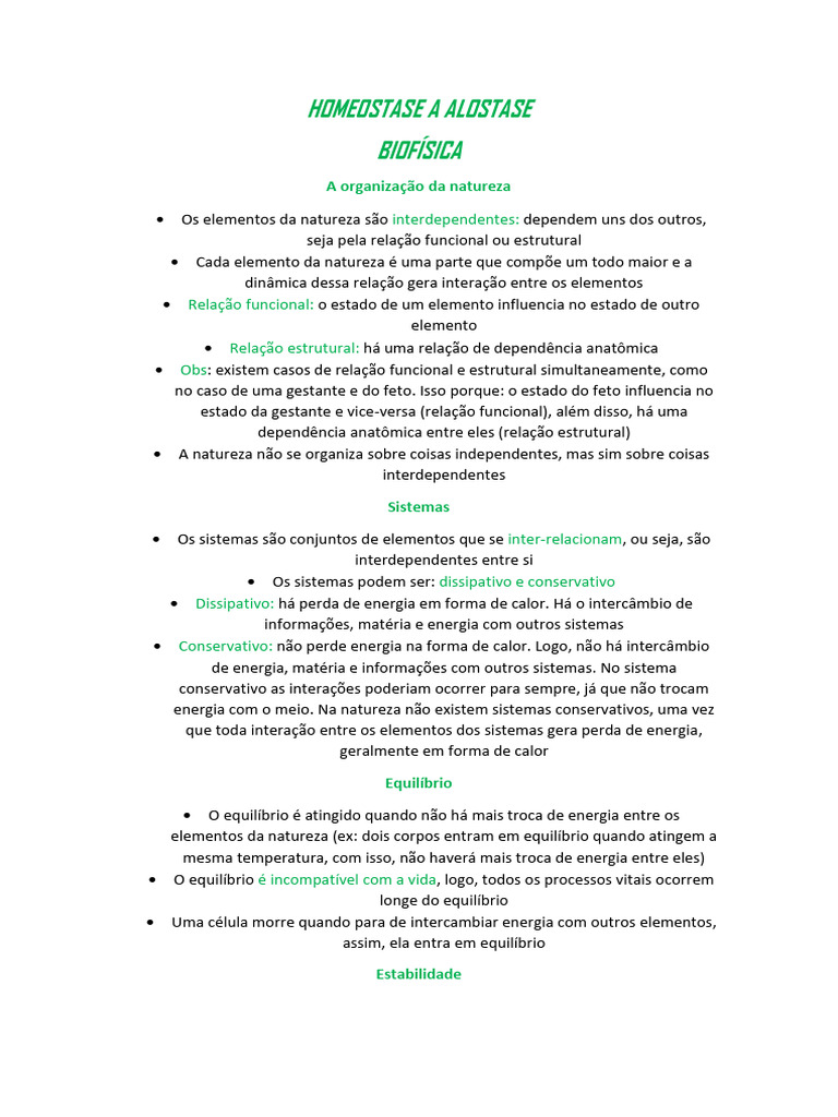 Resumo Homeostase A Alostase | PDF