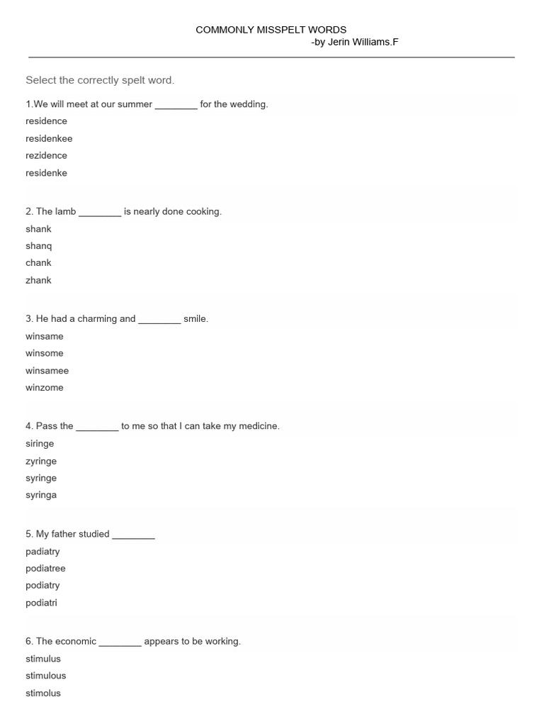 Commonly Misspelled Words Quiz | PDF