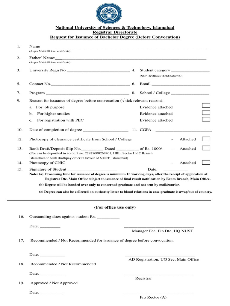 Application Form For Issuance of Bachelor Degree Before Convocation | PDF