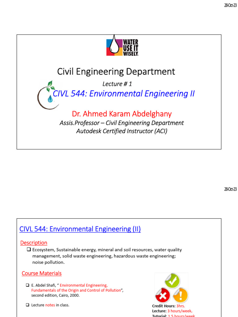 Environmental Engineering II - Dr. Ahmad Karam | PDF