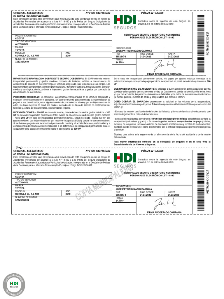Seguro Obligatorio | PDF | Póliza de seguros | Seguro