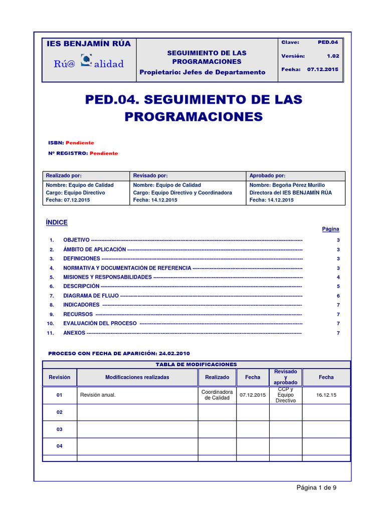 Ejemplo Internet - PROCESO - SEGUIMIENTO - PROGRAMACIONES - PED - 04 | PDF