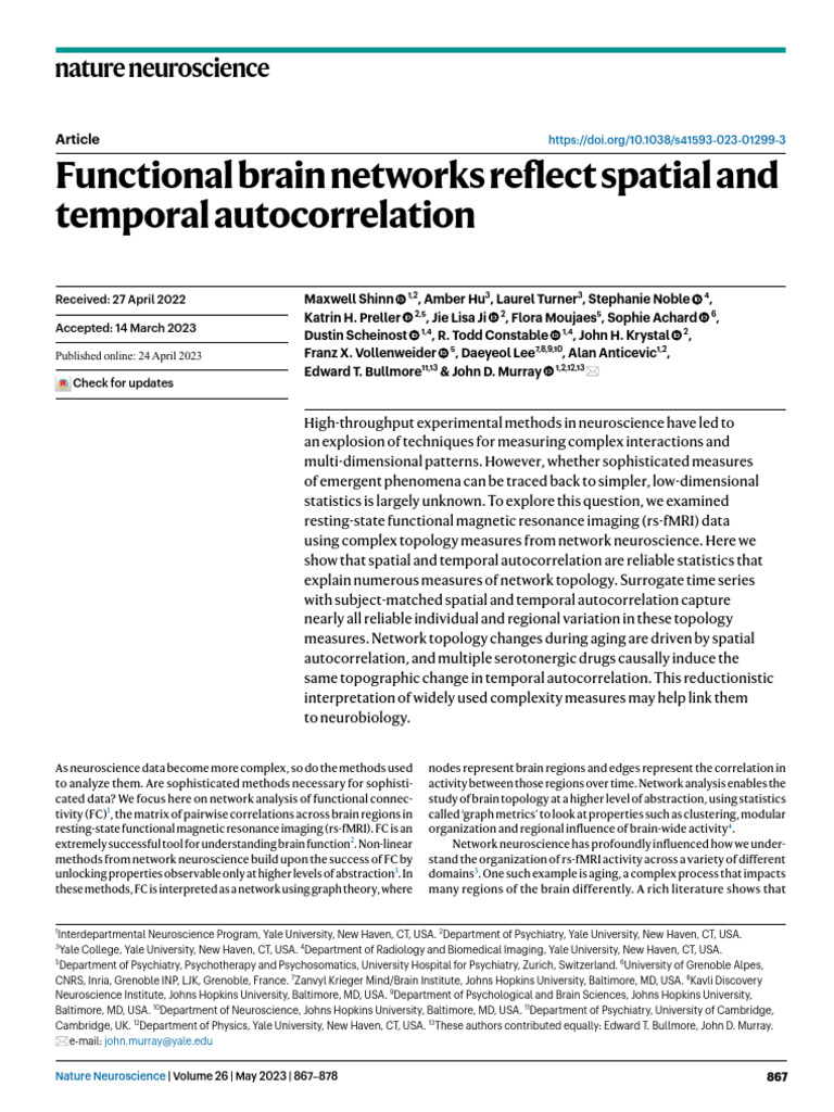 Functional Brain Networks Reflect Spatial and Temporal Autocorrelation ...