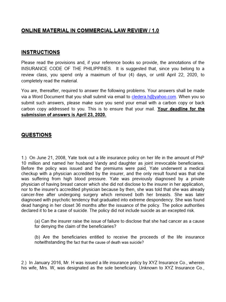 Online Material in Commercial Law Review | PDF | Insurance | Life Insurance