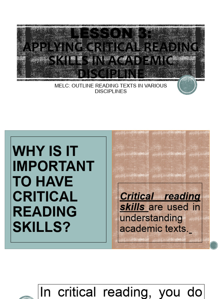 Eapp Leson 3 Applying Critical Reading Skills in Academic Discipline | PDF