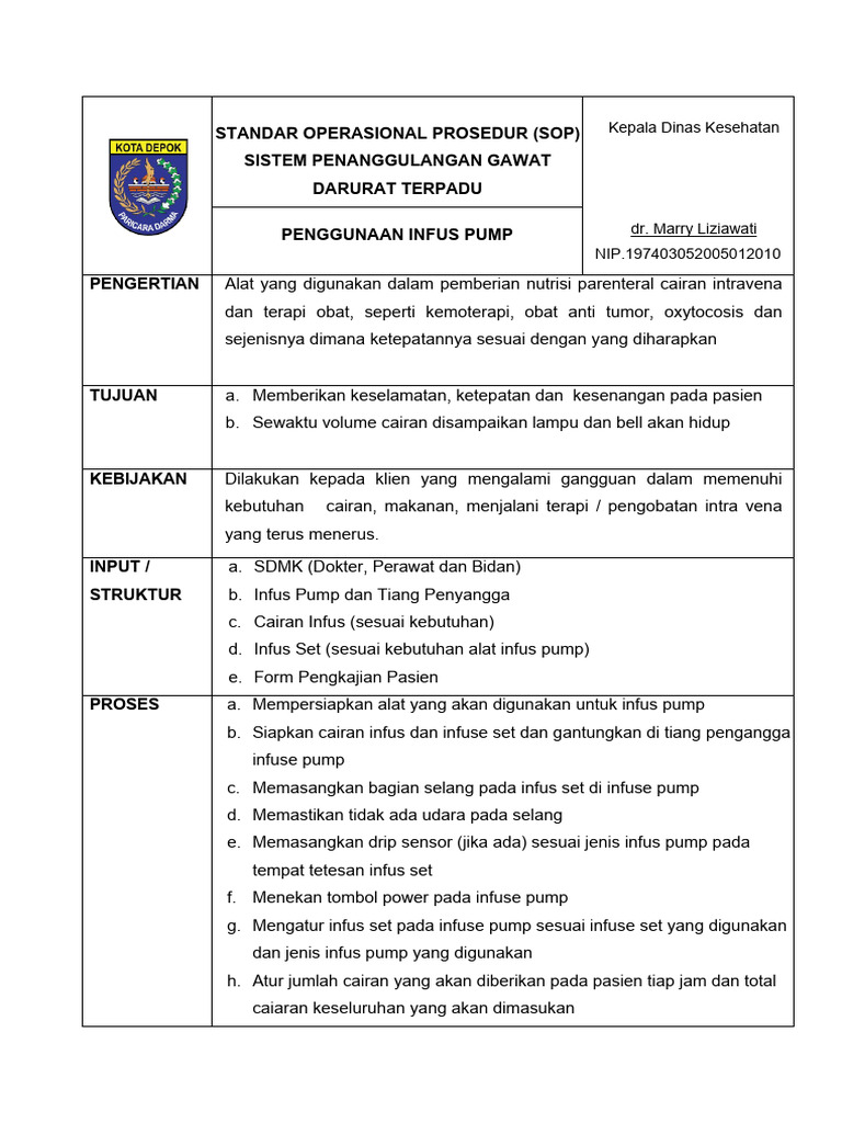SOP Penggunaan Infus Pump dan Syringe Pump | PDF | Kesehatan Holistik
