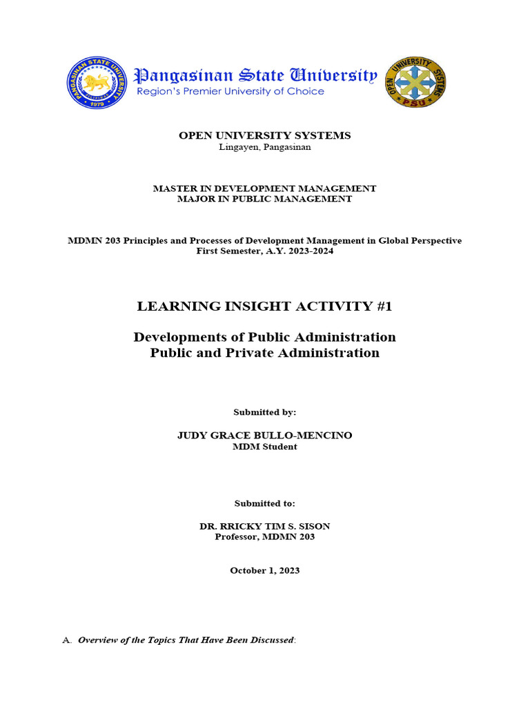 MDMN 203 Learning Insights 1 | PDF