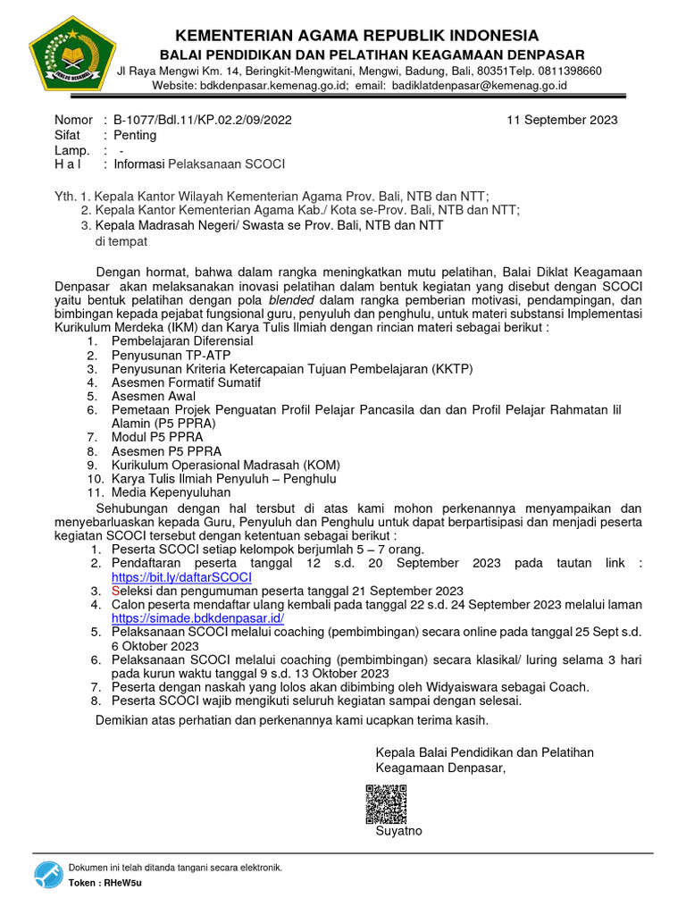 Surat Informasi SCOCI September | PDF | Kesehatan Holistik