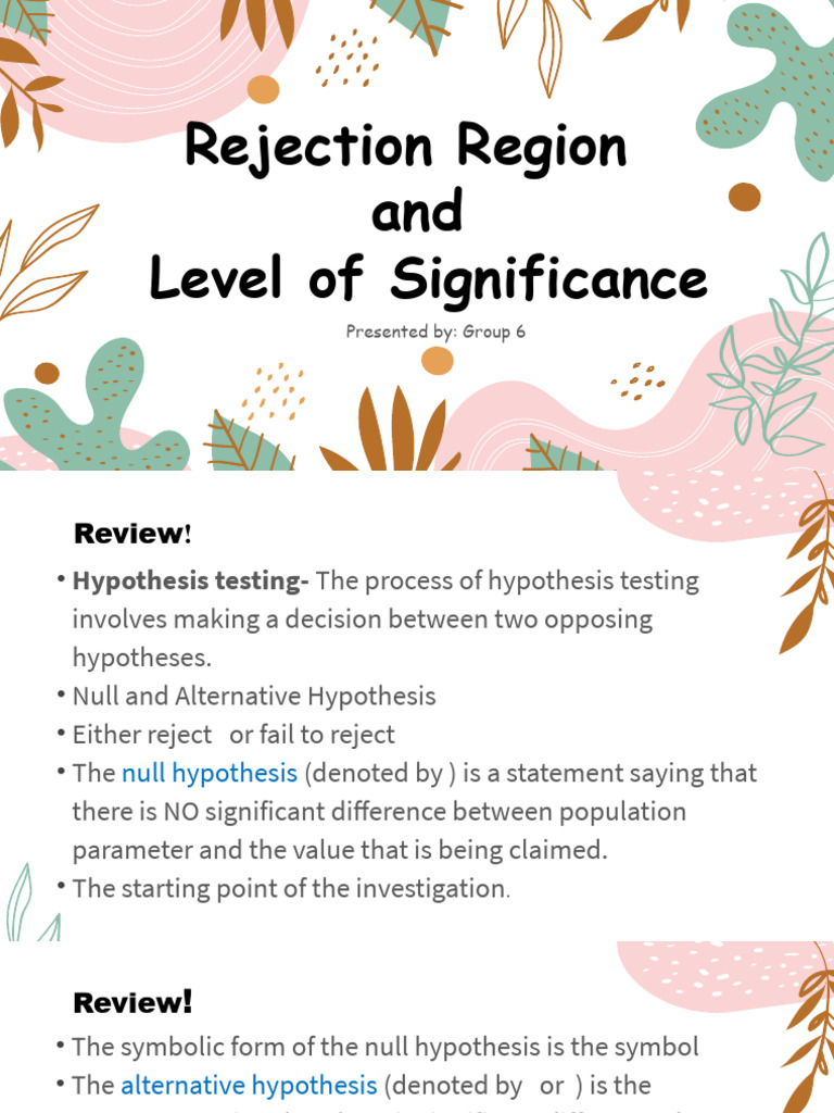 Rejection Region and Level of Significance | PDF
