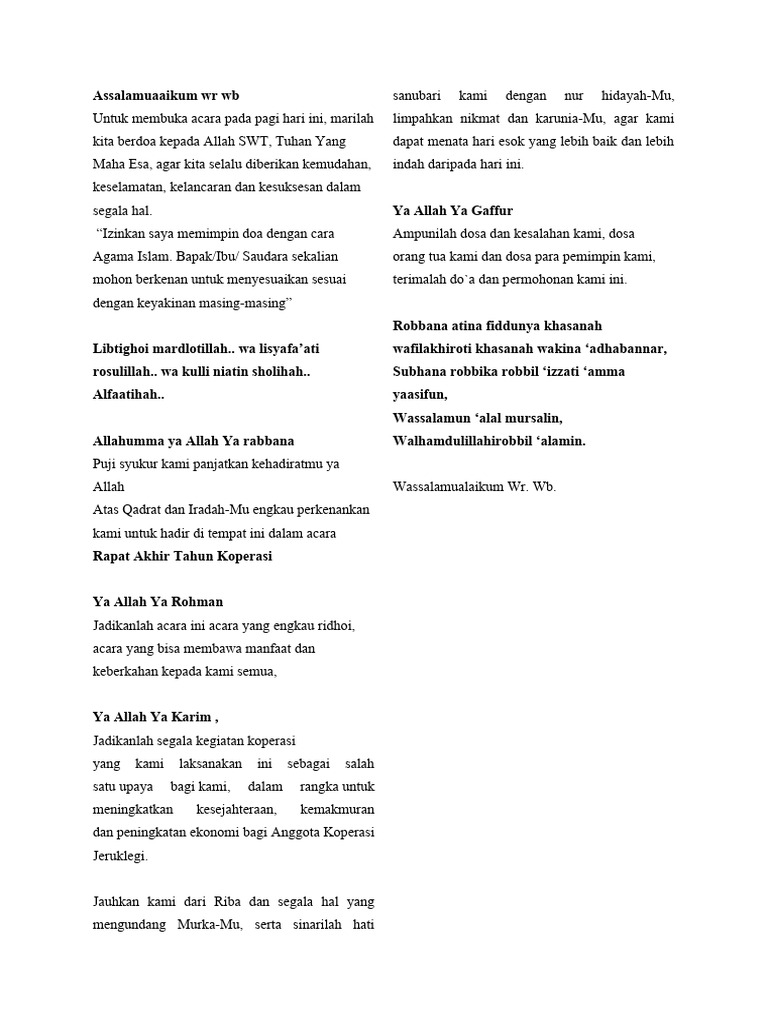 Doa Pembukaan Rat | PDF