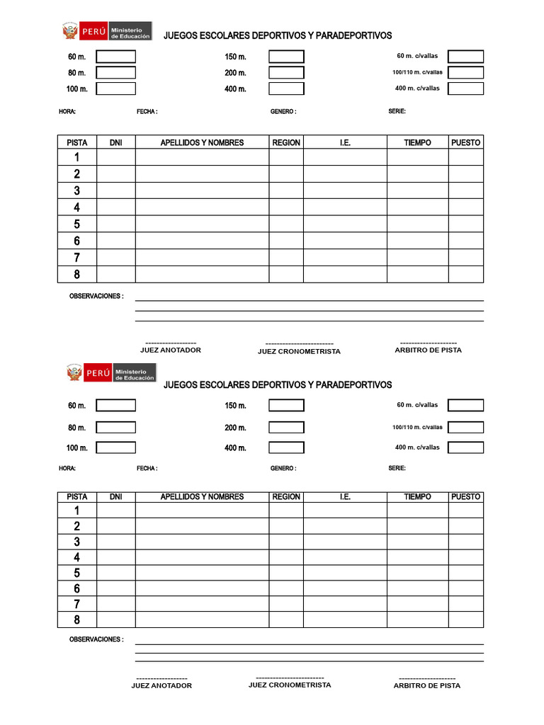 Planilla de Atletismo Escolar | PDF | Deporte del atletismo | Deportes