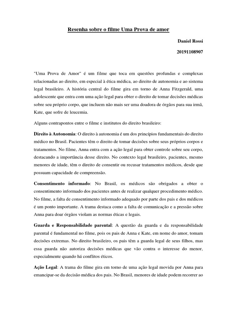 Resenha Sobre O Filme Uma Prova De Amor Pdf