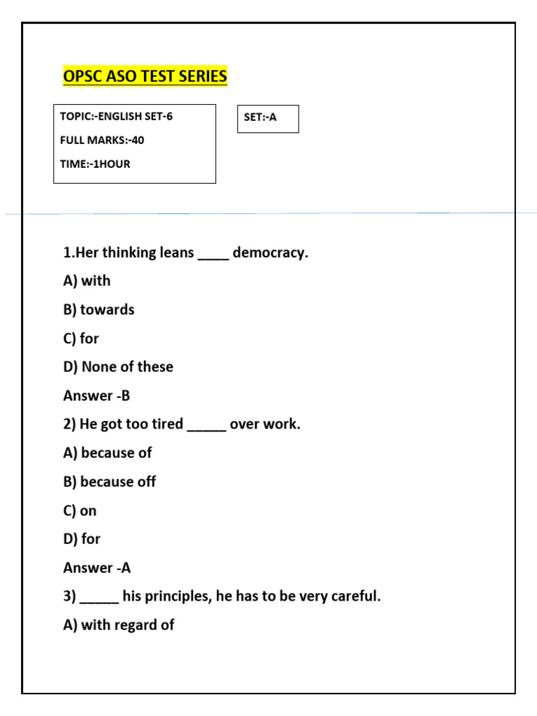 Opsc Aso Test Series: Topic:-English Set-6 Full Marks:-40 Time:-1Hour ...