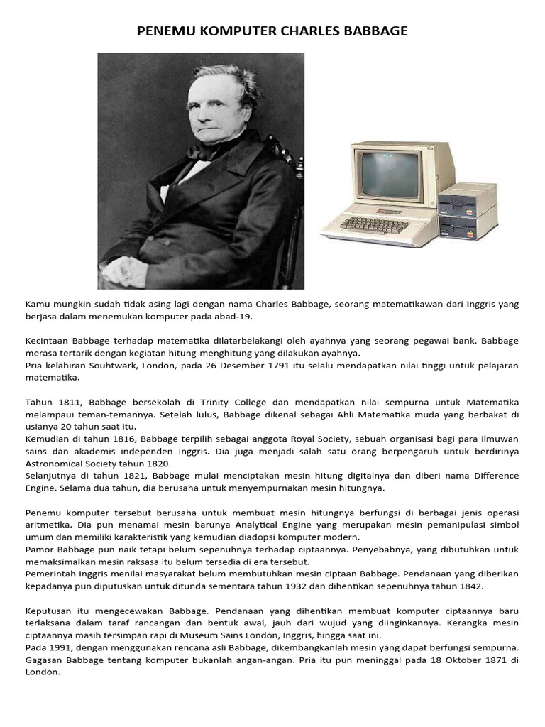 Penemu Komputer Charles Babbage | PDF Penemu Komputer Charles Babbage | PDF