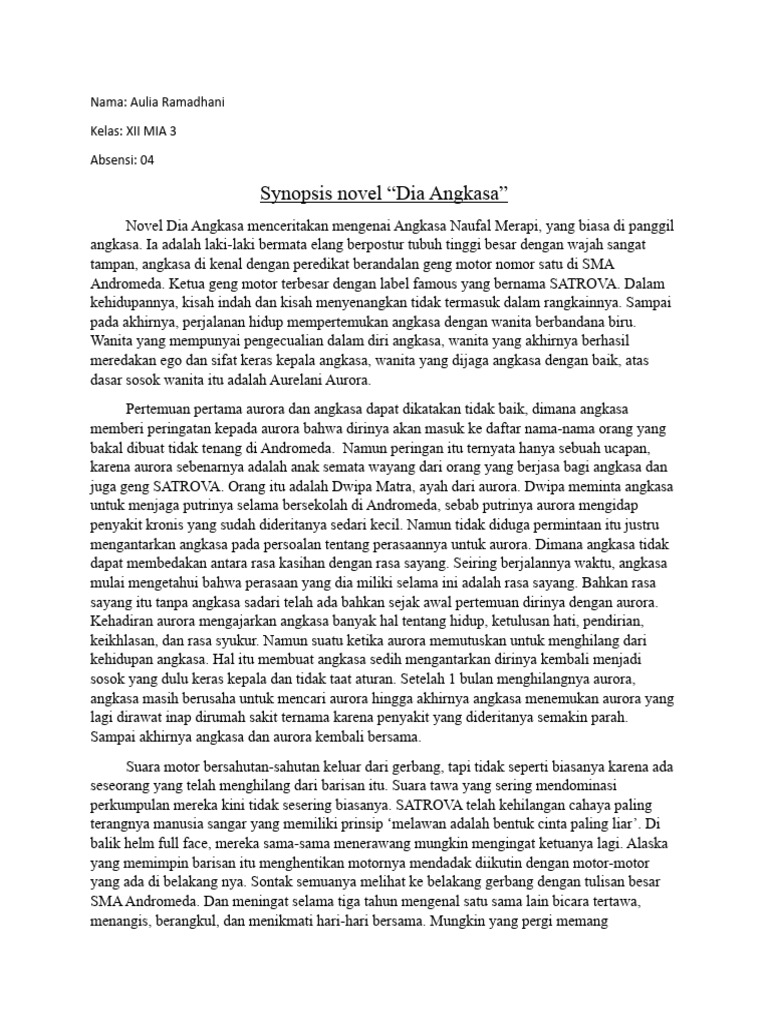 Sinopsis Novel Dia Angkasa2 | PDF | Puisi